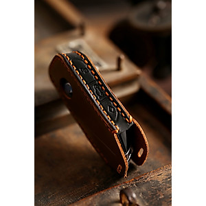 SANRILY Handmade Leather 4 Button Smart Key Fob Cover for BMW I7 M Sport 2023 X7 X1 IX M5 Keyless Full Protection Key Case with Keychain Blue