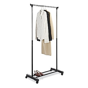 Whitmor Adjustable Garment Rack Rolling Clothes Organizer, Black and Chrome