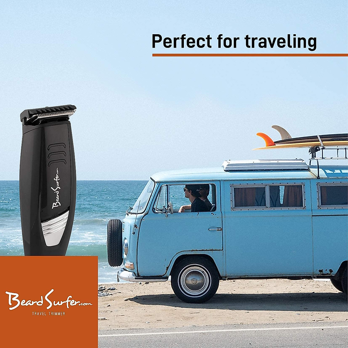 Beard Surfer Facial Hair Trimmer for Men Travel Beard Mustache Kit Compact Mini Size Shaver AAA Battery Operated Grooming Set Black Matte Color