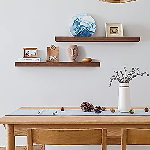 Marsmiles Floating Shelves, 24 Inch Rustic Wood Wall Shelves with Invisible Brackets, Set of 2 Wall Mounted Storage Decor Shelves for Bedroom Living Room Bathroom Kitchen Light Walnut