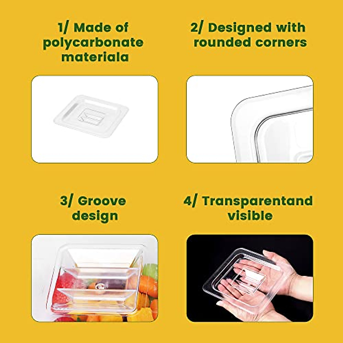 FSUON 6-Pack 1/6 Size Polycarbonate Universal Handled Food Pan Lid, Clear