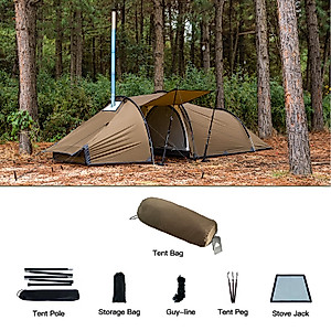 Camping Hot Tent Chimney Tent 2 Person Tent, POMOLY Locomotive 20 Tunnel Tent with Stove Jack for Hiking, Hunting, Backpacking