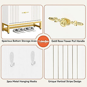 Tribesigns Shoe Cabinet with 3 Flip Drawers, Modern 18-24 Pair Shoe Rack Organizer with 2 Hanging Hooks, Freestanding Tipping Bucket Shoe Storage Cabinet for Entryway