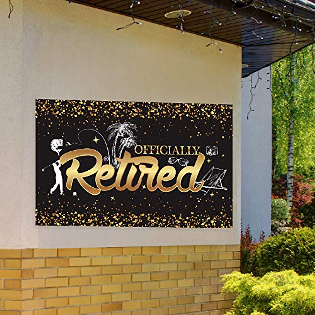 Happy Retirement Party Decorations, Giant Black and Gold Sign Retirement Party Banner Photo Booth Backdrop Background for Happy Retirement Party Supplies (Black)