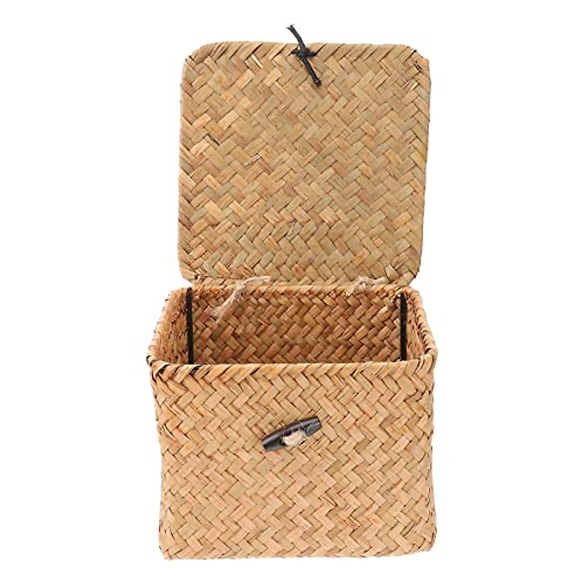 IMIKEYA Seaweed Baskets with Lids: Woven Baskets Seagrass Storage Woven Basket Straw Rattan Storage Basket Hand-Woven Storage Basket Bin Container Organizer for Shelf Desktop 4 inch