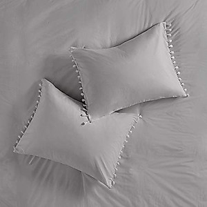 Madison Park Lillian 100% Cotton Duvet, Bohemian Fringe Tassel Trim Border Shabby Chic All Season Comforter Cover Bed Set with Matching Shams, King/Cal King(104"x92"), Grey 3 Piece