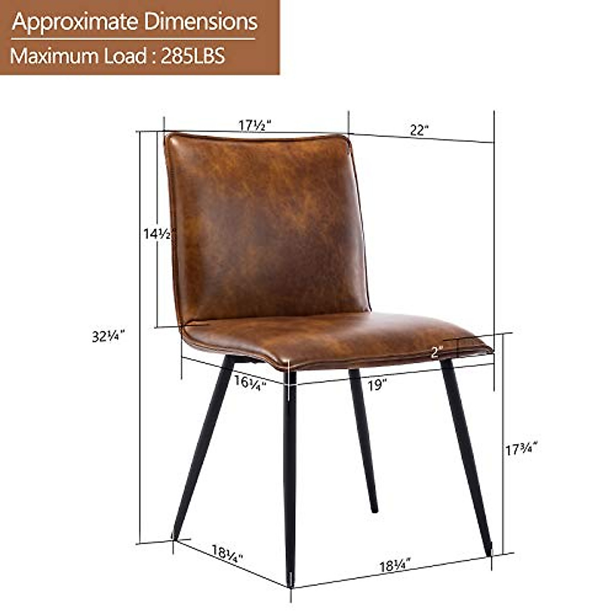 DUHOME PU Leather Dining Chairs Kitchen Chairs Set of 4 Side Chair for Dining Room Living Room Yellowish-Brown