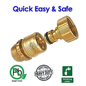 HQMPC Garden Hose Quick Connect No Pb Solid Brass Quick Connector Garden Hose Fitting Water Hose Connectors 3/4 inch GHT (4)