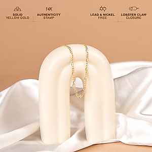 PORI JEWELERS 14K Gold 2.0mm Figaro/3+1 Link Chain Necklace- Made in Italy - (Yellow, 18 Inch)