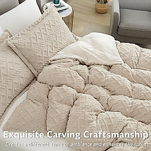 Topcee Beige Duvet Cover King Size-Tufted King Duvet Cover Set-Extremely Fluffy Soft Plush, 3 Pieces with Zipper Closure (1 Bedding Duvet Cover 104x90 inches and 2 Pillow Shams)