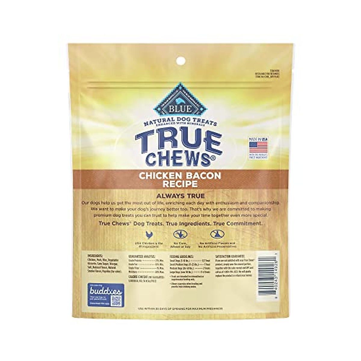 Blue Buffalo True Chews Premium Natural Dog Treats, Chicken and Bacon 12 oz bag
