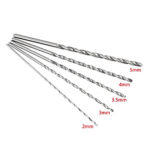 5Pcs 150mm-160mm Extra Long Drill Bit High Speed Steel Straight Shank Tool Sets 2-5 mm for Wood Plastic and Aluminum