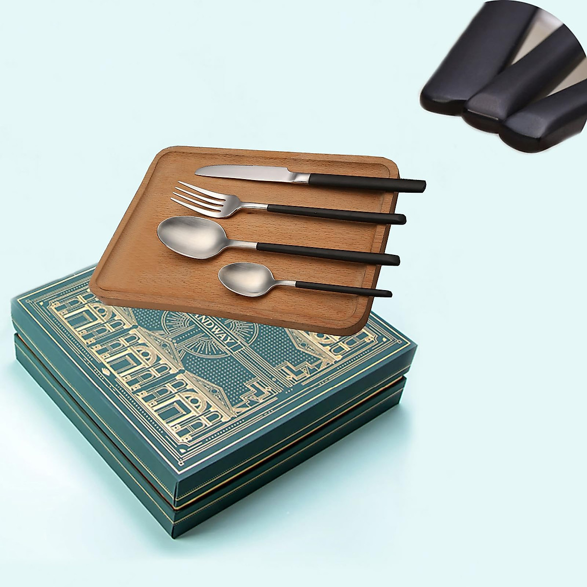 Thomaso 24-piece Black Handle and Silver Silverware Set,1810 Stainless Steel Flatware Service for 6, Cutlery Set with Black Streamlined Handle,Silver Spoons and Forks Set, Dishwasher Safe