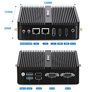 VENOEN Fanless Mini PC Windows 11, 12th Gen Celeron J6412, 8GB DDR4 RAM, 256GB SSD, 2.5inch SATA, Dual HD-MI, DP, 3-Display, 2* DB9 COM, 2* RJ45 LAN, Mini PCI E WiFi, BT, Small Computer, Low Power