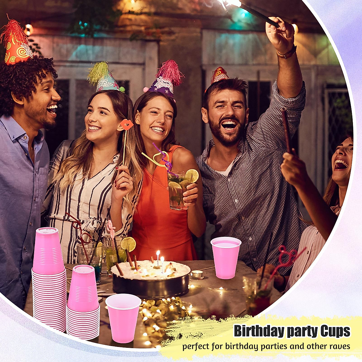 Uiifan 50 Pieces 9 oz Plastic Cups Disposable Drinking Cups Bulk for Beverage Coffee Picnics Christmas Day Birthday Party Wedding Halloween Thanksgiving(Pink)