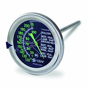CDN ProAccurate® Glow-in-the-Dark Meat Thermometer for Precise Ovenproof Poultry Cooking - 2" Dial (IRM200-Glow)
