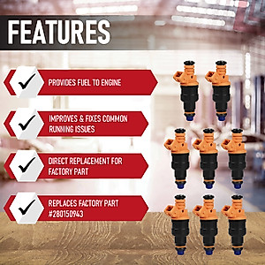 Fuel Injector Set of 8 - Replaces part 280150943, 0280150939, 0280150909 - Compatible with Ford, Lincoln, Mercury Vehicles - E250, F150, F250, F350, E350, Mustang - 4.6L, 5.0L, 5.4L, 5.8L