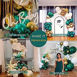 Emerald Green and Gold Balloon Garland Arch Kit 123pcs Double Stuffed Chrome Teal Green Starburst Balloon for luxury Emerald Gold wedding Birthday anniversary graduations Prom Decorations