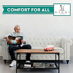 Naomi Home Emery Chesterfield Sofa with Rolled Arms, Tufted Cushions / 3 Seater Sectional Sofa Couch for Small Spaces, Living Room, Bedroom, Apartment Easy Tool-Free Assembly – Off White