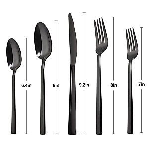 40-Piece Silverware Flatware Set, Stainless Steel Cutlery Set, Mirror Polished Utensils for 8, Includes Forks Spoons Knives Silverware, Dishwasher Safe (black)