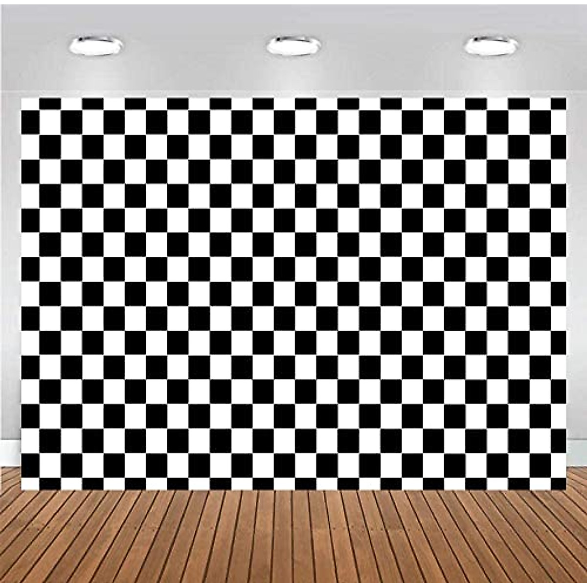 Cosplay Party Banner Checkered Flag Photography Backdrop Vinyl 7x5ft Photo Background White and Black Racing Checker Texture Grid Birthday Chess Board Decoration Supplies Photo Booth Studio Props