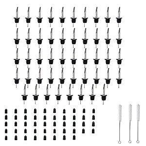 48 Pack Liquor Pour Spouts Set - Stainless Steel Bottle Spout and Liquor Pourers Set Bar Accessories, Olive Oil and Vinegar Bottle Stopper Spouts with Dust Caps Covers, Black, 4.3 inch (304)