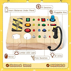 TINTECUSA Busy Board Montessori Toys for Toddler, Wooden Sensory Board Switch Toy with Shape Sorter LED Light Up Travel Toys Educational Plane Travel Activity for 1-6 Year Old Girls & Boys Gifts