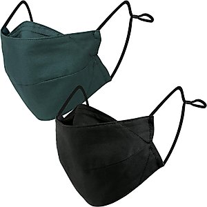 BASE CAMP Reusable Cloth Dust Face Masks 100% Cotton Washable Adjustable Breathable Fabric Mask with Filter Pocket (1Black+1Green-L)