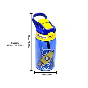 (2-Pack) ZIGIDO Kids Water Bottle for School, 16oz with Straw, ideal for Boys and Girls, Spill Proof & Dishwasher safe Kids Bottle, BPA-Free, Sippy Cup with attractive design, White & Blue