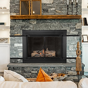 Stanbroil Fireplace Glass Cabinet-Style Door, Black Finish, Large, Decorative Fireplace Screen Door for Fireplace Accessories