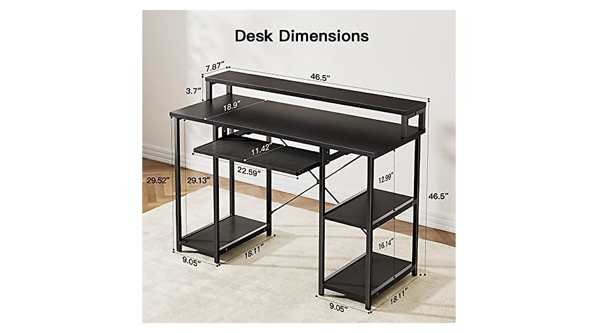 NOBLEWELL 47" Home Office Desk with Storage & Monitor Stand
