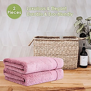 CANFOISON Bamboo Hand Towel for Face and Body, 2 Pack Pink Bathroom Hand Towel Set for Adult Kids Baby Luxury Super Soft Highly Absorbent Bathroom Towels 18" x 30"