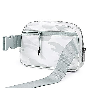 ODODOS Unisex Mini Belt Bag with Adjustable Strap, Pattern Small Fanny Pack for Workout Running Traveling Hiking, White Camo