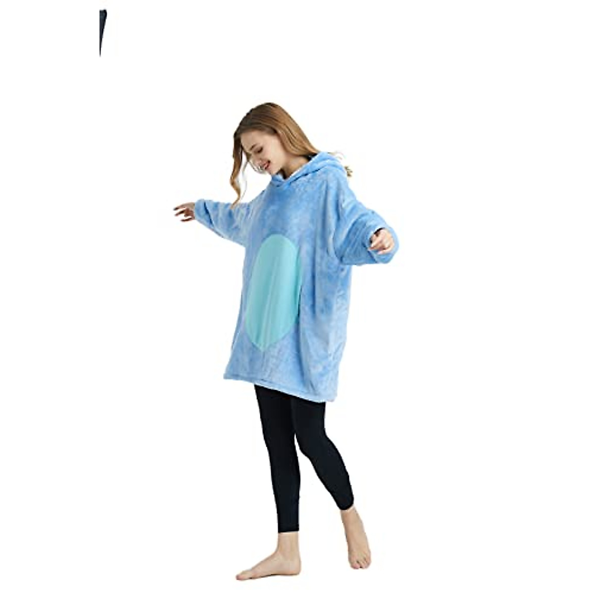 Mosbowone Wearable Blanket Oversized Hoodie Sweatshirt Sherpa TV-Blanket with Sleeves and Pockets Blue