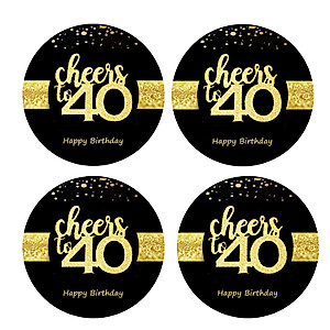 Sumerk 48 PCS Cheers to 40 Stickers Large Bottle Stickers 40th Birthday Stickers Card Seals 2 INCHES Round Happy Birthday Party Favors Stickers