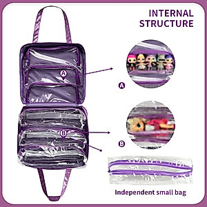 TUEGHER Doll Tote Carrying Case Compatible with LOL Surprise Dolls All, Hanging Organizer Storage Bag with 6 Clear Window Pockets for Girls, Bag Only (Purple)