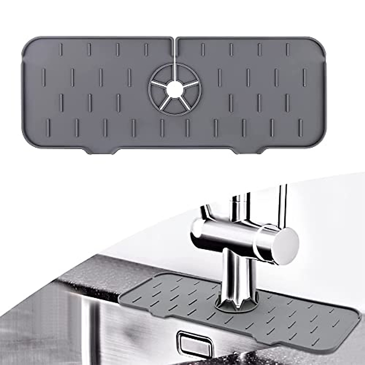 YGXS Kitchen Sink Faucet Splash Guard, Silicone Faucet Mat Sink Mat Silicone Sink Splash Guard Faucet Absorbent MatGrey Faucet YGXS-003 0