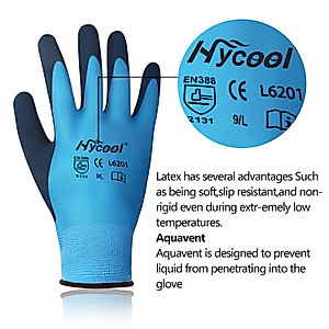 DS Safety L6201 Waterproof Work Gloves 15 Gauge Hycool Grip Men's Working Gloves Double Coated Nylon Gloves with Comfortable Latex Foam for Multipurpose Use 1 Pair(M)