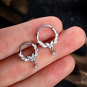 CM Crareesi Mania Teardrop Septum Ring 316L Surgical Steel Daith Piercing Jewelry 16G Septum Jewelry 10mm Dangle Nose Rings Jewelry for Women Butterfly Helix Piercing Jewelry