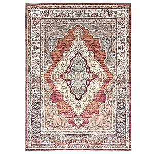 TEWWET Area Rug 5'x7', Non Slip Boho Rugs with Rubber Backing, Machine Washable Vintage Rugs for Living Bedroom Accent Area Carpet