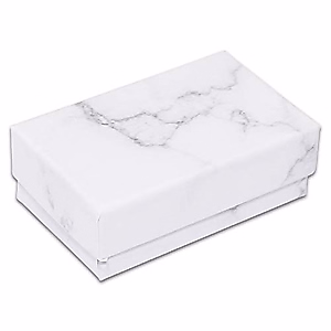 TheDisplayGuys 100-Pack #21 Cotton Filled Cardboard Paper Jewelry Box Gift Case - Marble White (2 5/8" x 1 5/8" x 1")
