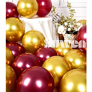 SUWEN Burgundy and Gold Balloons Set 63PCS Latex Shiny Helium 12 Inch Maroon Gold Balloons Metallic for Birthday Graduation Anniversary Party Decorations