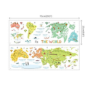 DECOWALL DWL-1616S Colourful World Map Kids Wall Stickers Wall Decals Peel and Stick Removable Wall Stickers for Kids Nursery Bedroom Living Room (Medium) d?cor
