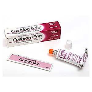 Cushion Grip Thermoplastic Denture Adhesive for Refitting and Tightening Loose Dentures [Not a Glue Adhesive, Acts Like a Soft Reliner] (1 Oz) Hold Dentures for Up to 4 Days.