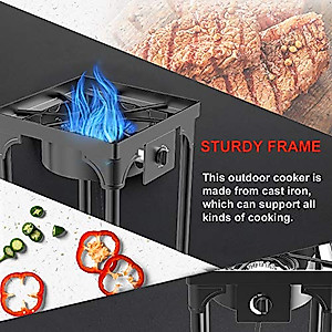Outdoor & Indoor Portable Propane Stove, Single & Double Burners with Gas Premium Hose, Detachable Legs for Backyard Kitchen, Camping Grill, Hiking Cooking, Outdoor Recreation (DB01-Medium,1 Burner)