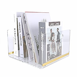 Acrylic File Sorter, 5 Sections Desk Plastic File Folder Rack,Clear Office File Organizer For Notebooks, Binders, Envelopes, Magazines CD (Magazine Holder)