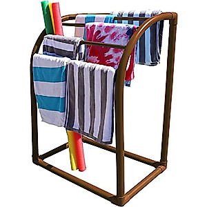 Pool Bins 5 Bar Outdoor Towel Rack - Free Standing Poolside Storage Organizer - Also Stores Floats, Paddles and Noodles, (23" L x 37.5" W x 49.5 H), Brown