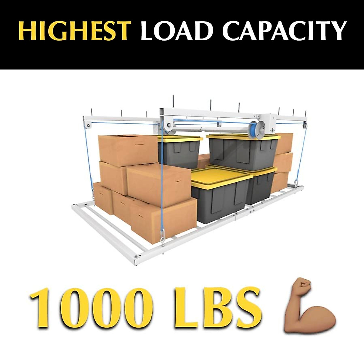 E-Z Garage Storage Syzzor Loft Retractable Overhead Garage Storage Rack - Ceiling-Mounted Lift, Stores 20+ Totes - 800lbs Load Capacity, 4 ft. x 7 ft.