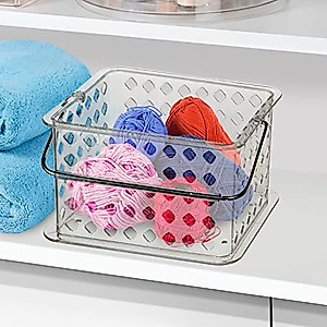 OGGI Clear Stacking Storage Basket with Handle - Plastic Caddy with Handle, Ideal Kitchen Undershelf Basket, Bathroom Storage Bin, Beauty Product Organizer, Cleaning Basket, Makeup Caddy, Size 9x7x5"