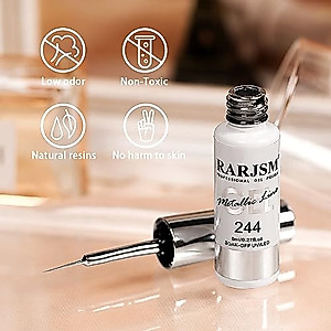 RARJSM Metallic Silver Gel Liner Nail Art 3D Mirror Chrome Effect Gel Nail Polish 8ml Build in Thin Brush Metal Painted Drawing Striper Gel Polish Soak off Curing Requires for Home Salon Diy Painting